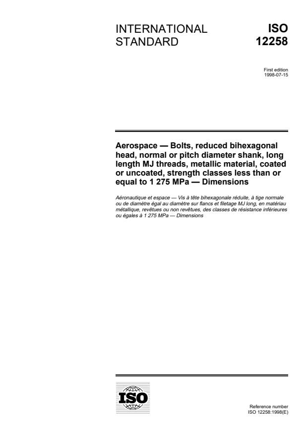 ISO 12258:1998 - Aerospace — Bolts, reduced bihexagonal head, normal or ...