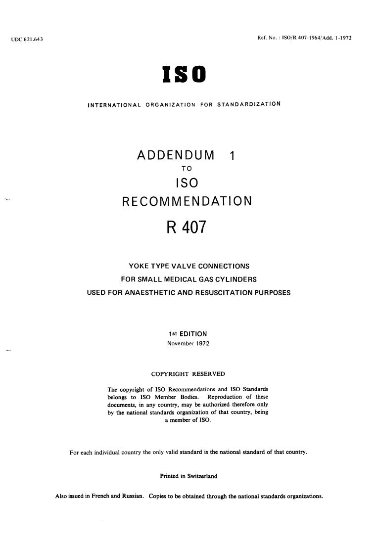 ISO/R 407:1964 - Title missing - Legacy paper document