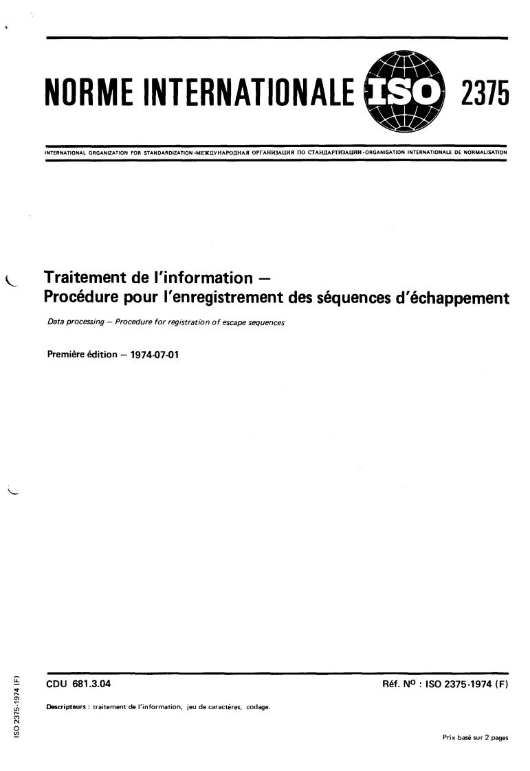 ISO 2375:1974 - Title missing - Legacy paper document