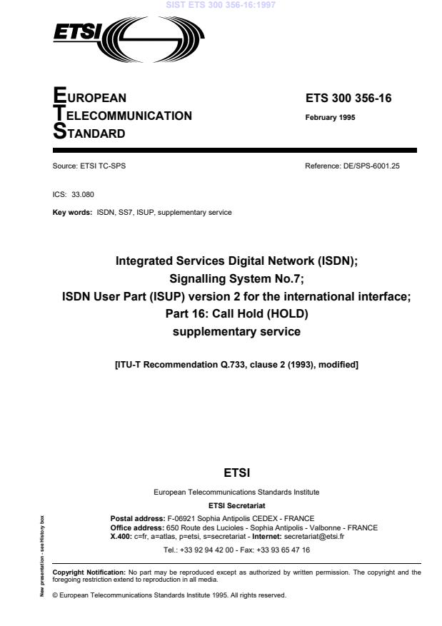 ETSI ETS 300 356-16 ed.1 (1995-02) - Integrated Services Digital Network (ISDN); Signalling ...
