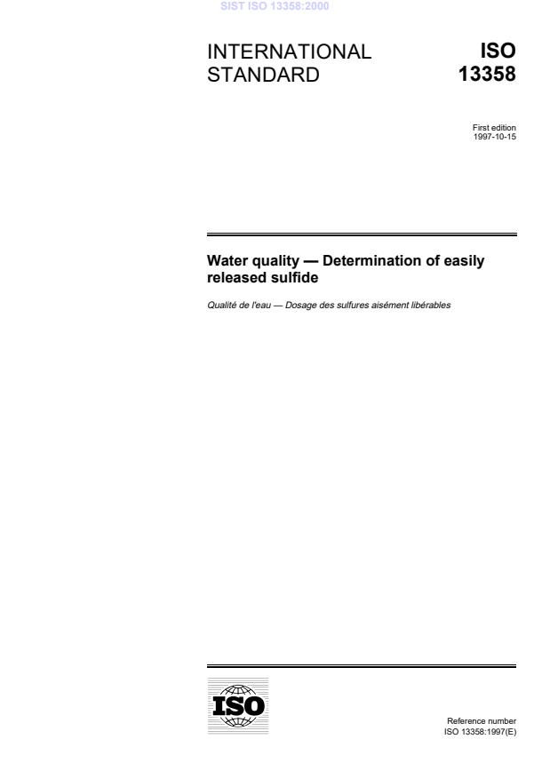 ISO 13358:1997 - Water quality — Determination of easily released sulfide
