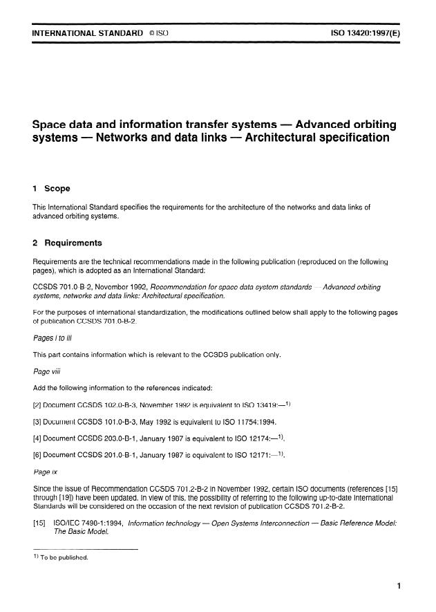 ISO 13420:1997 - Space data and information transfer systems — Advanced orbiting systems — Networks