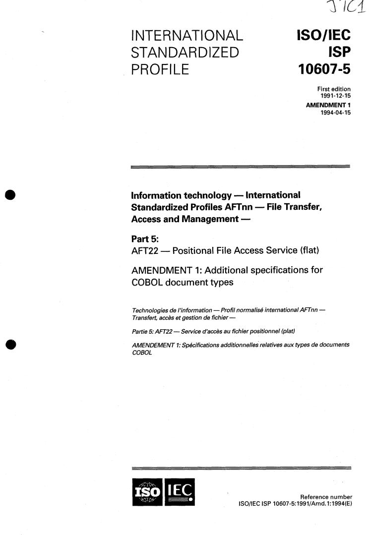 ISO/IEC ISP 10607-5:1991/Amd 1:1994 - Information technology — International Standardized Profiles