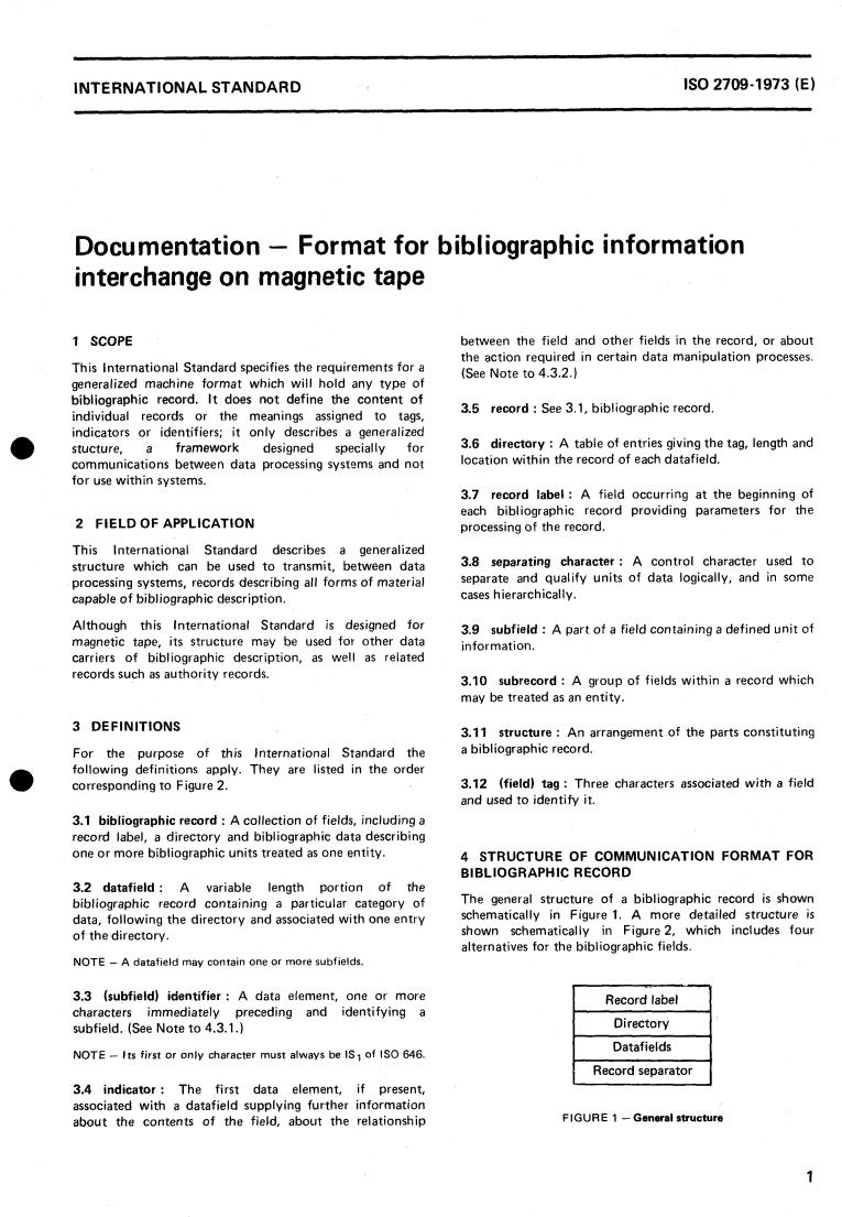 ISO 2709:1973 - Title missing - Legacy paper document