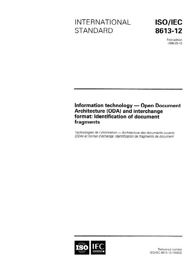 ISO/IEC 8613-12:1996 - Information technology — Open Document Architecture (ODA) and interchange