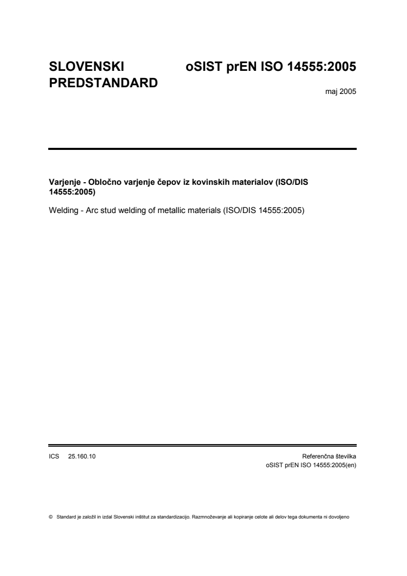 EN ISO 14555:2006 - Welding - Arc stud welding of metallic materials (ISO 14555:2006)
