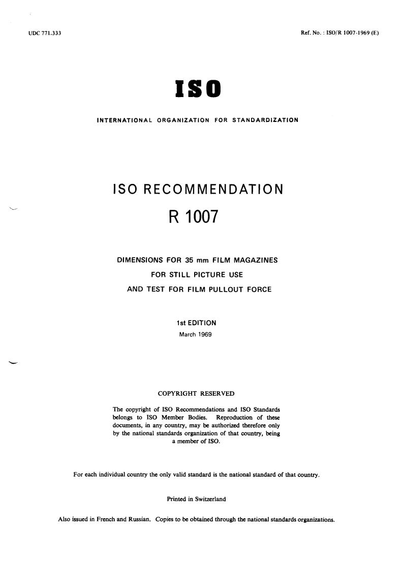 ISO/R 1007:1969 - Title missing - Legacy paper document