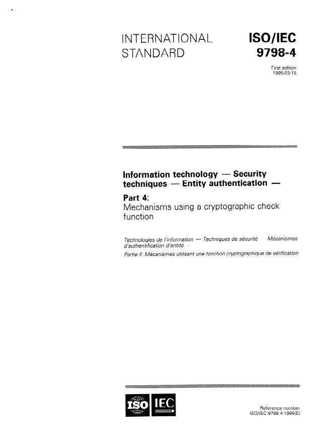 ISO/IEC 9798-4:1995 - Information technology — Security techniques — Entity authentication — Part 4: