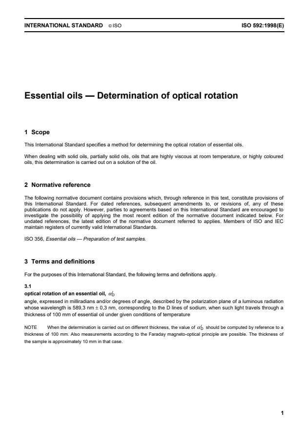 ISO 592:1998 - Essential oils — Determination of optical rotation