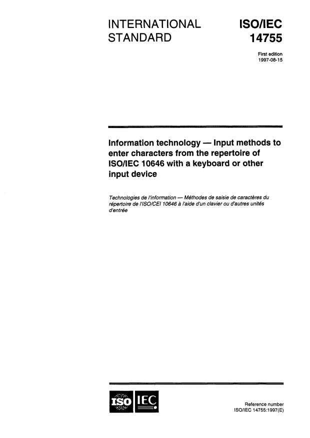 ISO/IEC 14755:1997 - Information technology — Input methods to enter ...