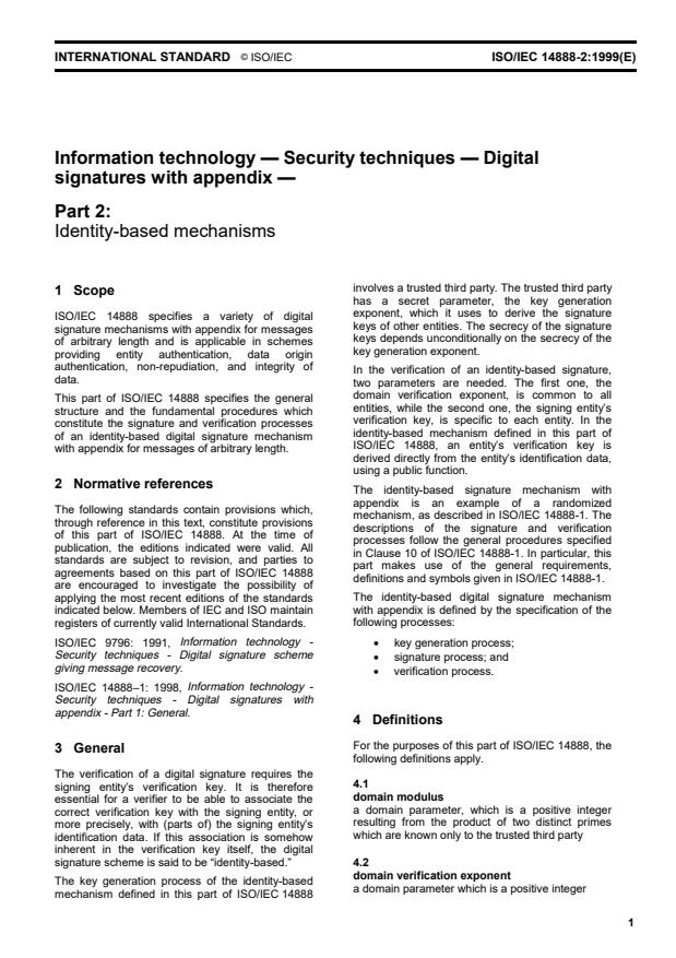 ISO/IEC 14888-2:1999 - Information technology — Security techniques — Digital signatures with
