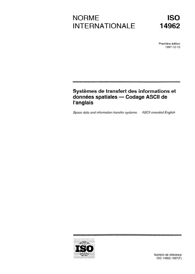 ISO 14962:1997 - Space data and information transfer systems — ASCII ...