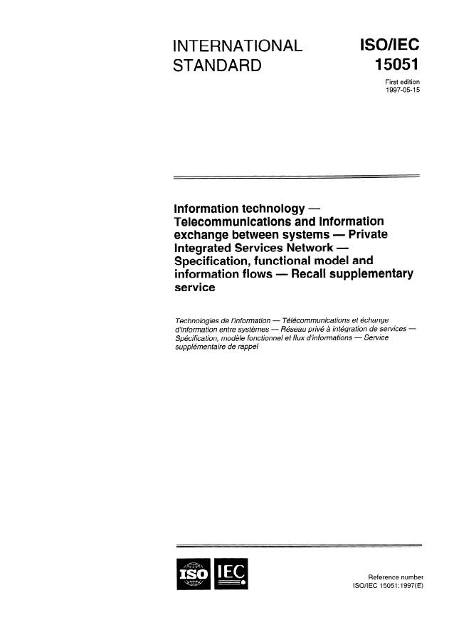 ISO/IEC 15051:1997 - Information technology — Telecommunications and information exchange between