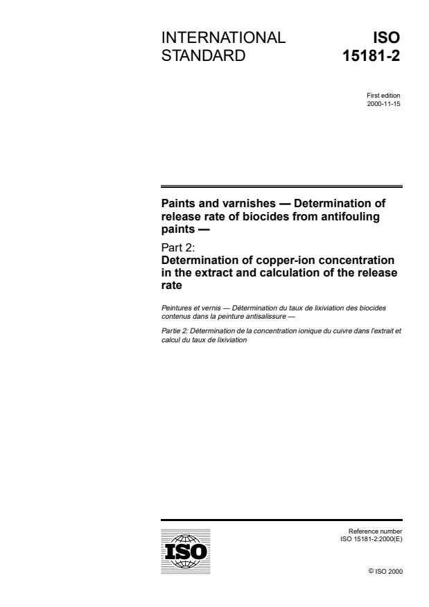ISO 15181-2:2000 - Paints and varnishes — Determination of release rate ...
