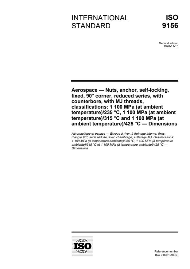 ISO 9156:1998 - Aerospace — Nuts, anchor, self-locking, fixed, 90 ...