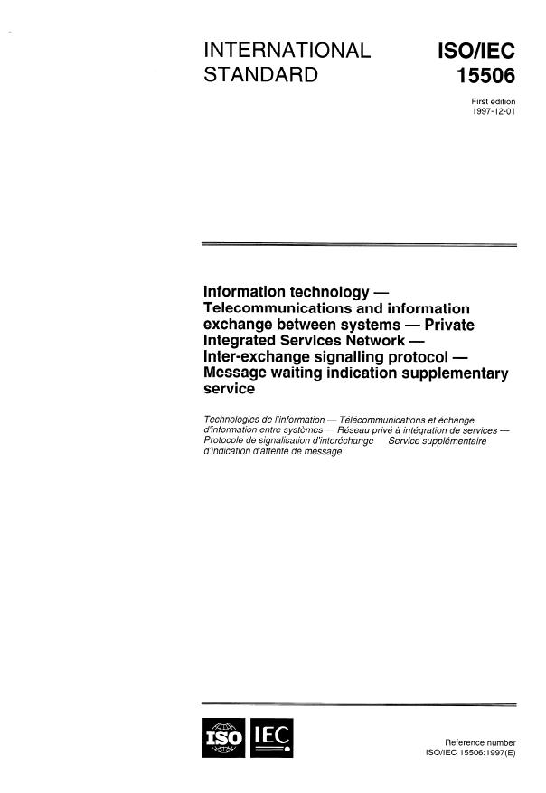 ISO/IEC 15506:1997 - Information technology — Telecommunications and information exchange between