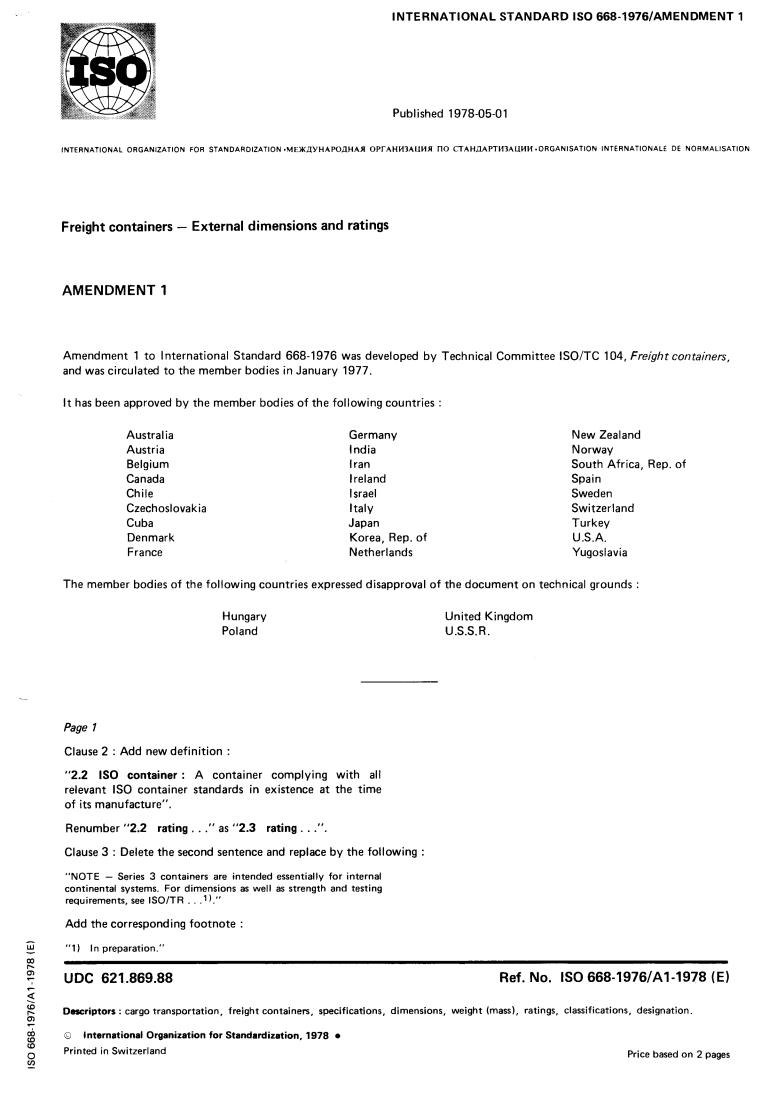 ISO 668:1976 - Title missing - Legacy paper document