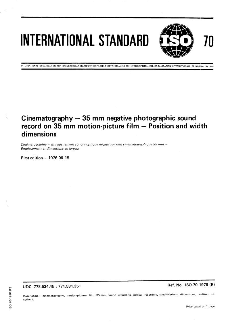 ISO 70:1976 - Title missing - Legacy paper document
