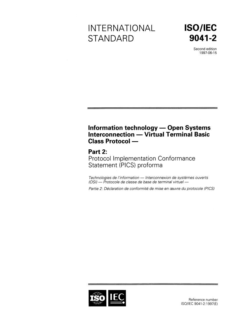ISO/IEC 9041-2:1997 - Information technology — Open Systems Interconnection — Virtual Terminal Basic