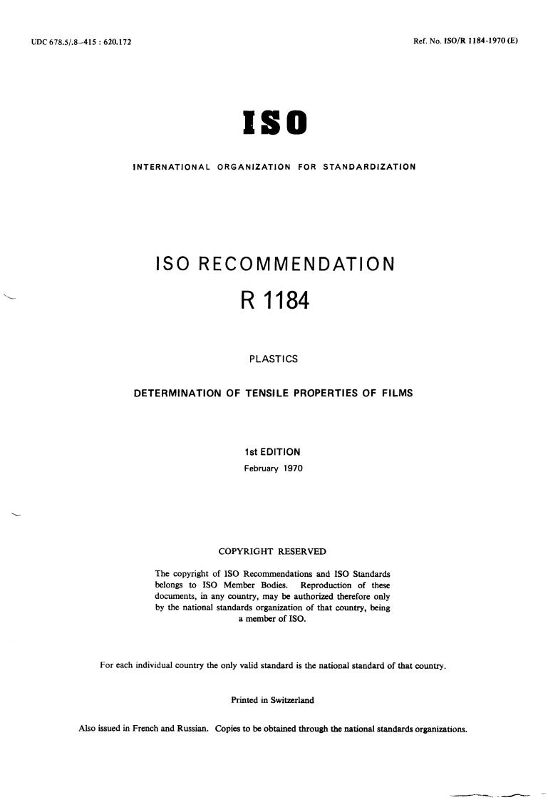 ISO/R 1184:1970 - Title missing - Legacy paper document