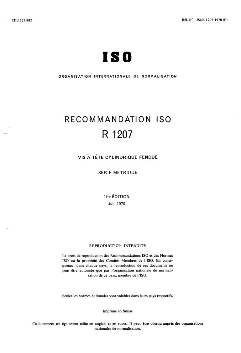 ISO/R 1207:1970 - Title missing - Legacy paper document