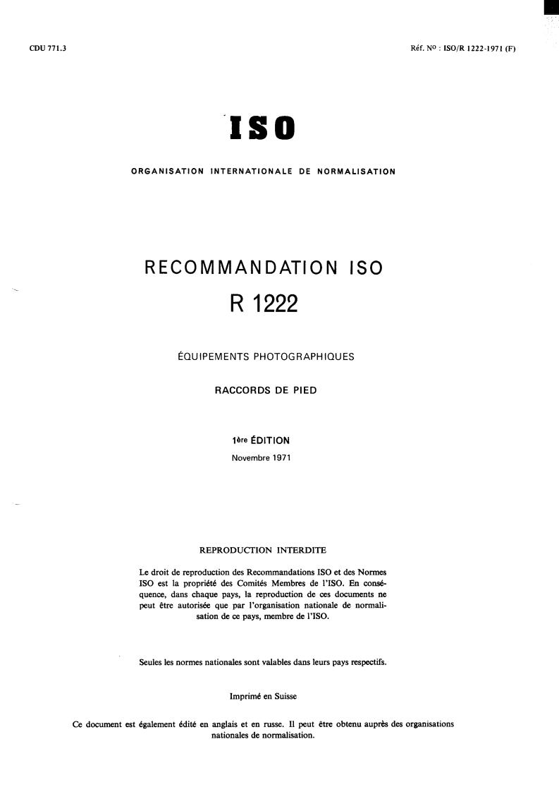 ISO/R 1222:1971 - Title missing - Legacy paper document