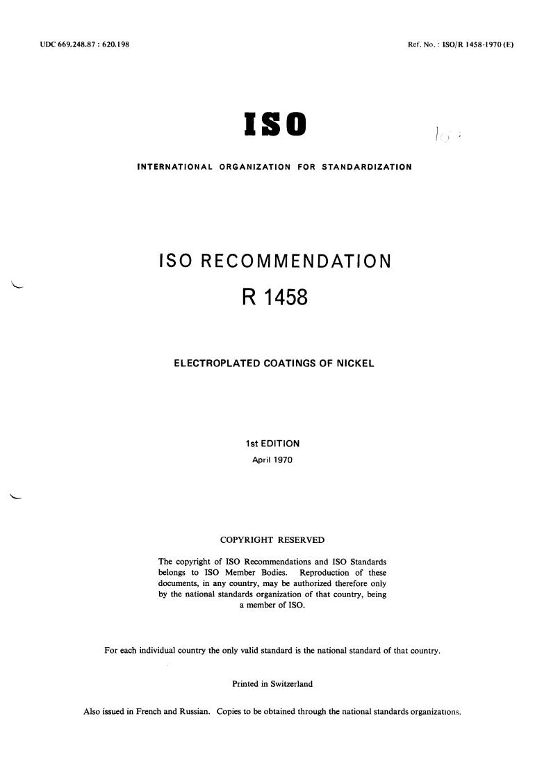 ISO/R 1458:1970 - Title missing - Legacy paper document