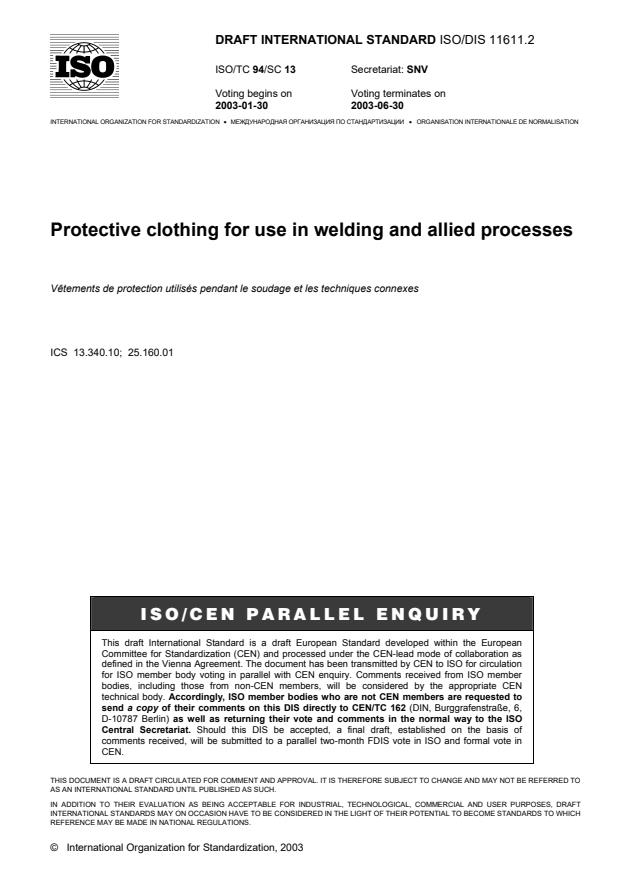 ISO/DIS 11611.2 - Protective clothing for use in welding and allied ...