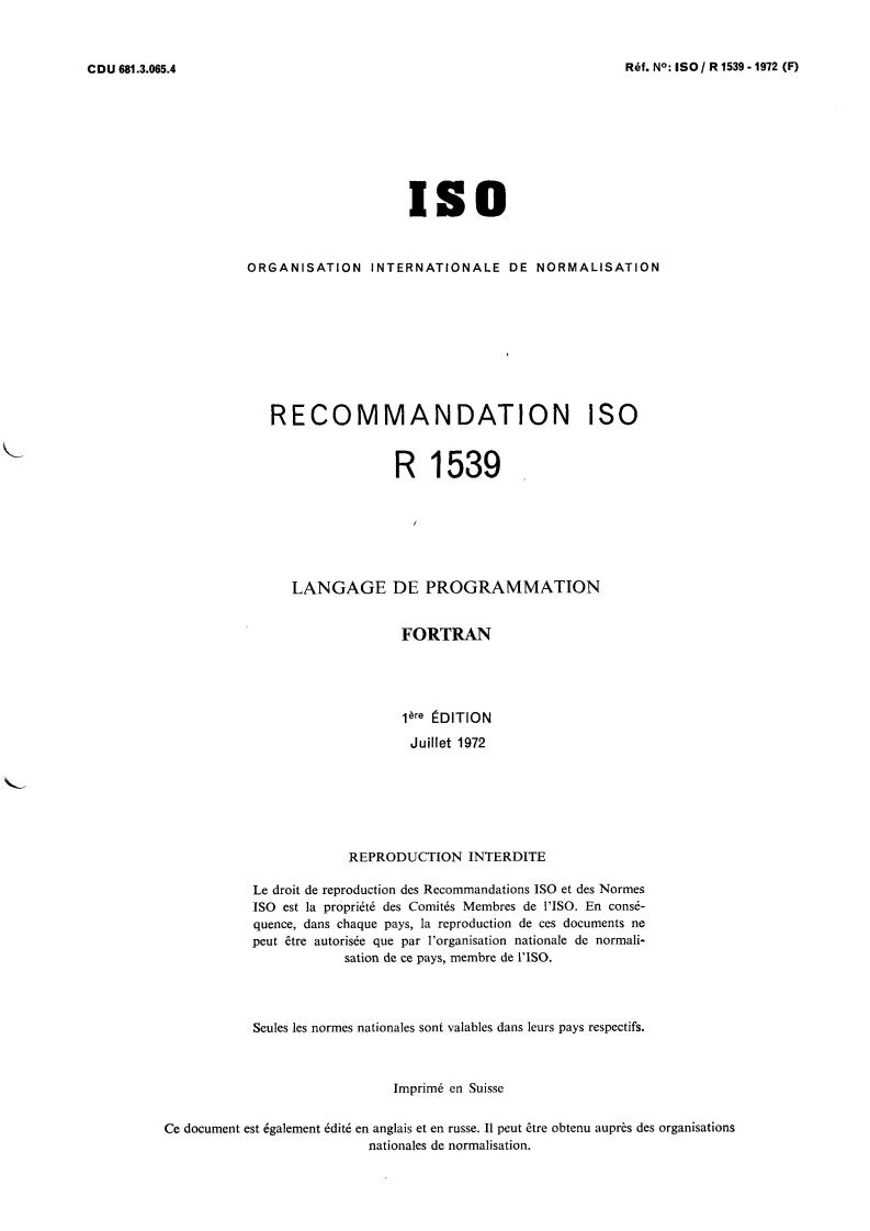 ISO/R 1539:1972 - Title missing - Legacy paper document