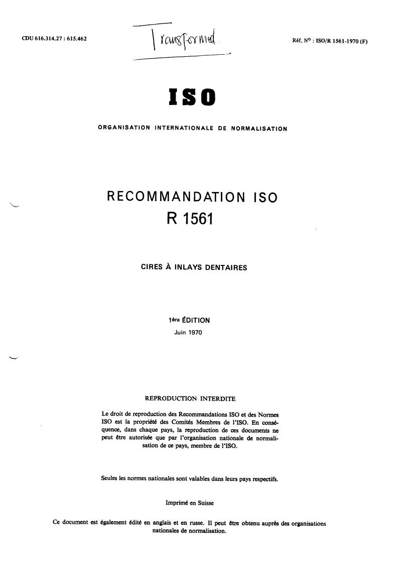 ISO/R 1561:1970 - Title missing - Legacy paper document