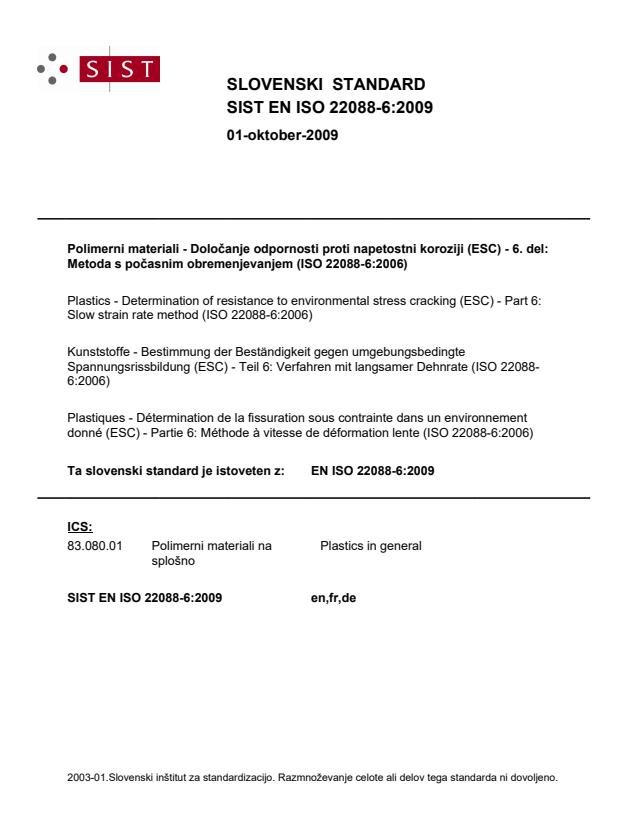 EN ISO 22088-6:2009 - Plastics - Determination of resistance to ...