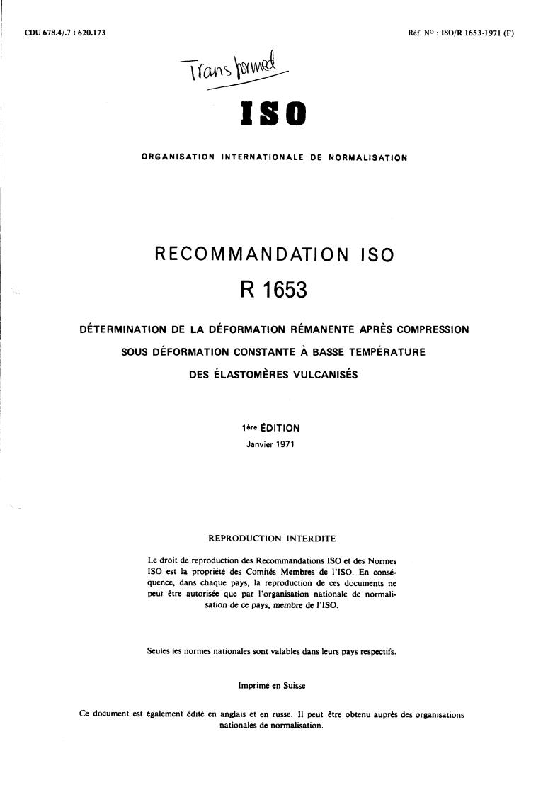 ISO/R 1653:1971 - Title missing - Legacy paper document