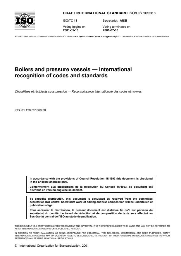 ISO/DIS 16528.2 - Boilers and pressure vessels -- International ...