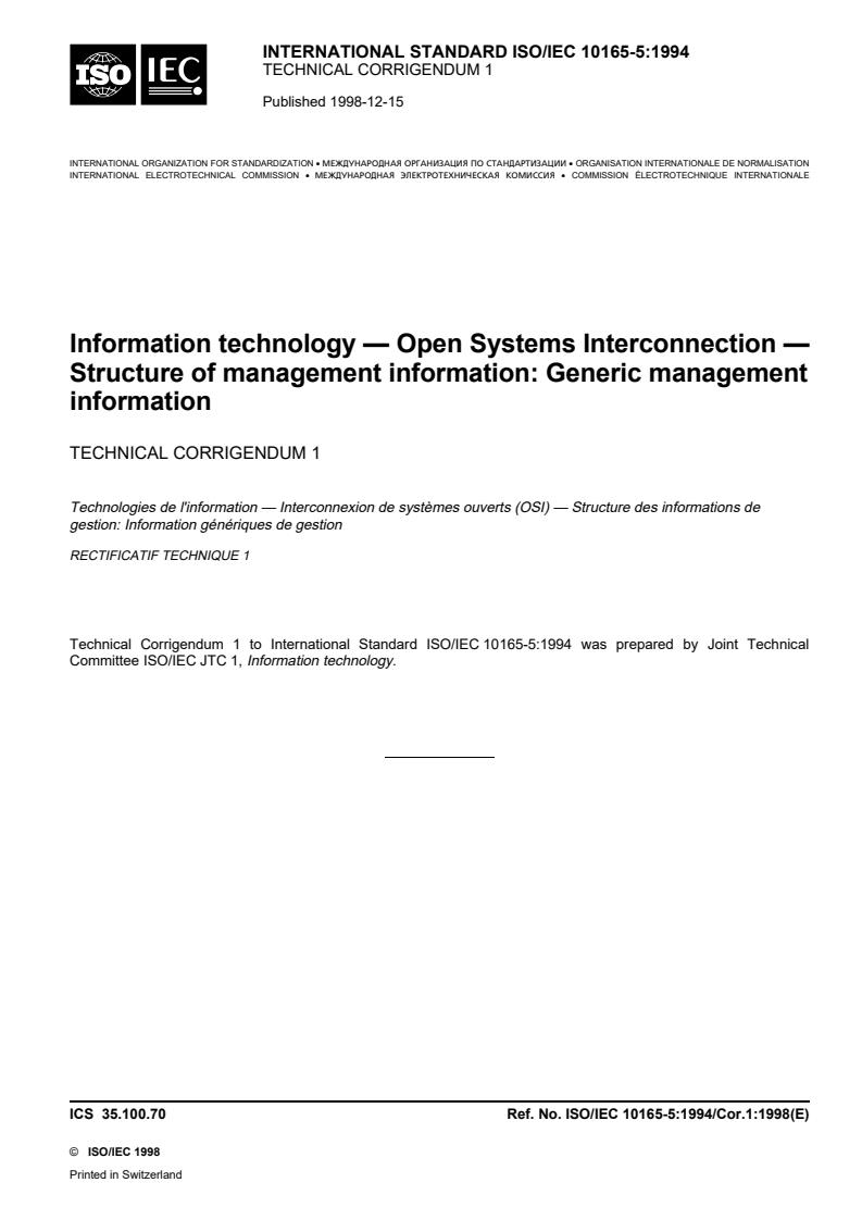 ISO/IEC 10165-5:1994/Cor 1:1998 - Information technology — Open Systems Interconnection — Structure