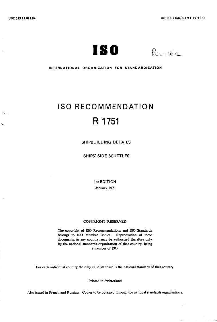 ISO/R 1751:1971 - Title missing - Legacy paper document