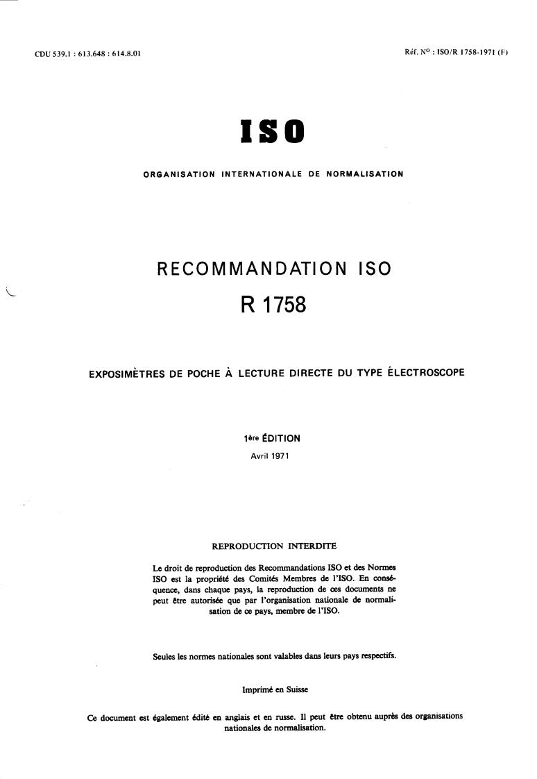 ISO/R 1758:1971 - Title missing - Legacy paper document