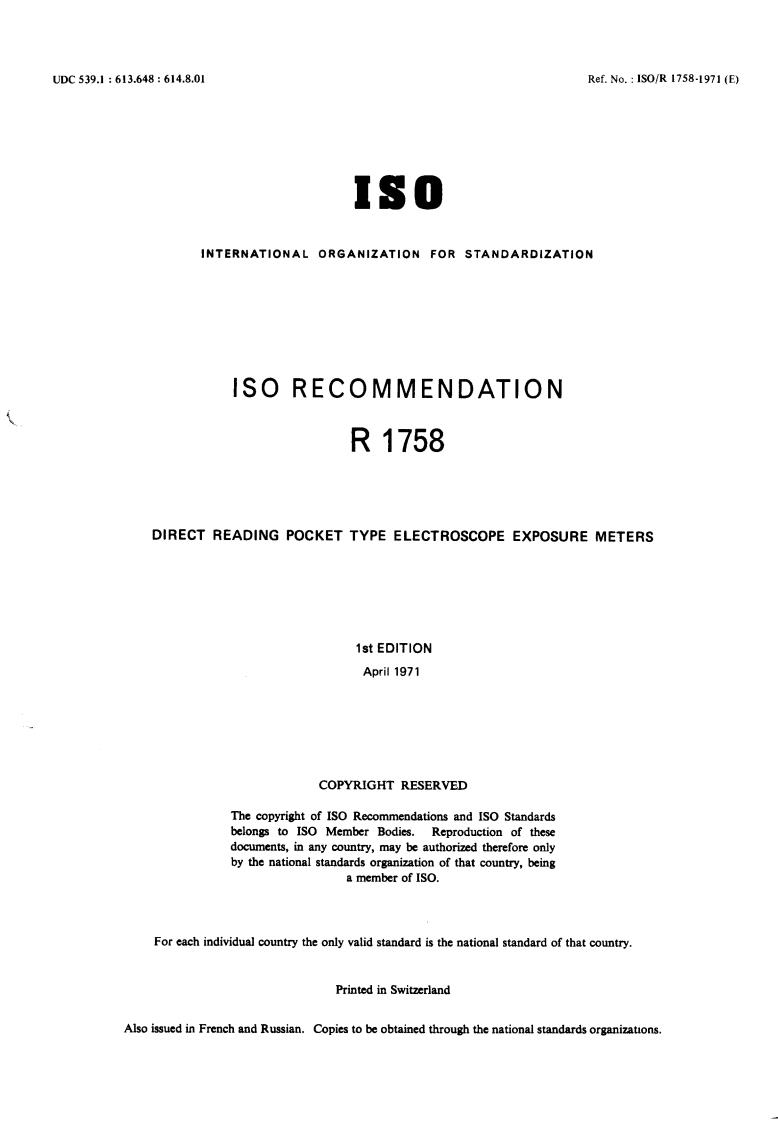ISO/R 1758:1971 - Title missing - Legacy paper document