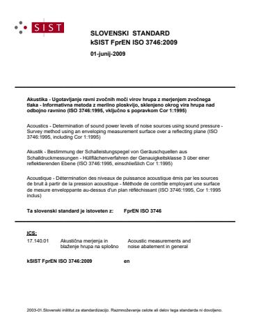 EN ISO 3746:2009 - Acoustics - Determination of sound power levels of noise sources using sound