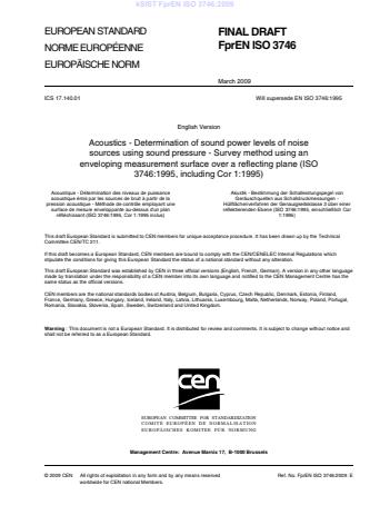 EN ISO 3746:2009 - Acoustics - Determination of sound power levels of noise sources using sound