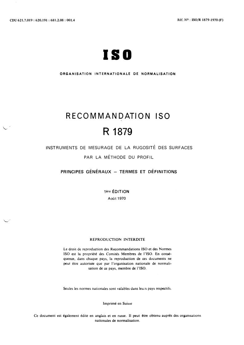 ISO/R 1879:1970 - Title missing - Legacy paper document
