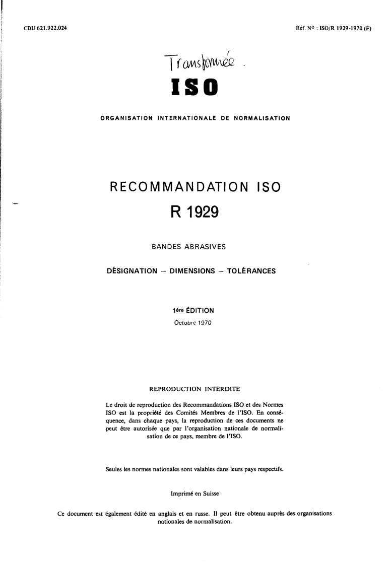 ISO/R 1929:1970 - Title missing - Legacy paper document