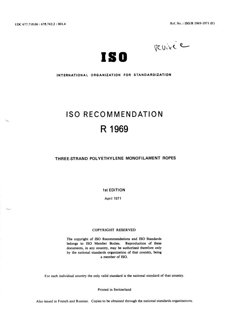 ISO/R 1969:1971 - Title missing - Legacy paper document