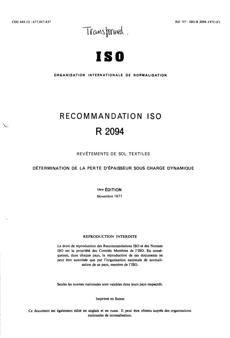ISO/R 2094:1971 - Title missing - Legacy paper document
