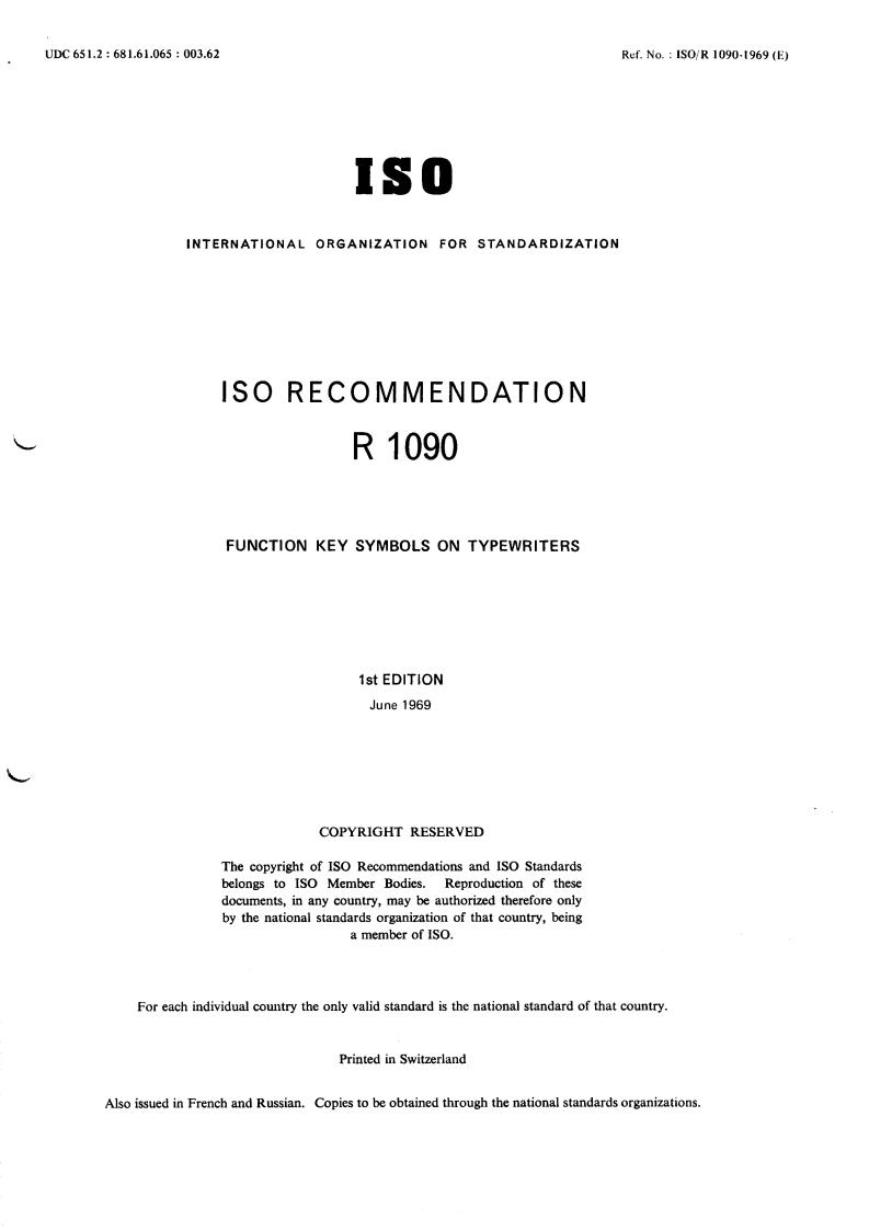 ISO/R 1090:1969 - Title missing - Legacy paper document