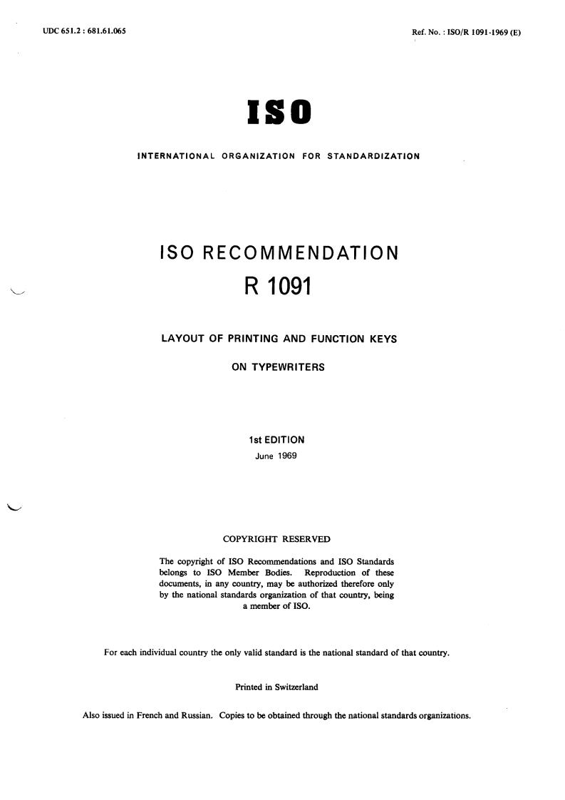 ISO/R 1091:1969 - Title missing - Legacy paper document