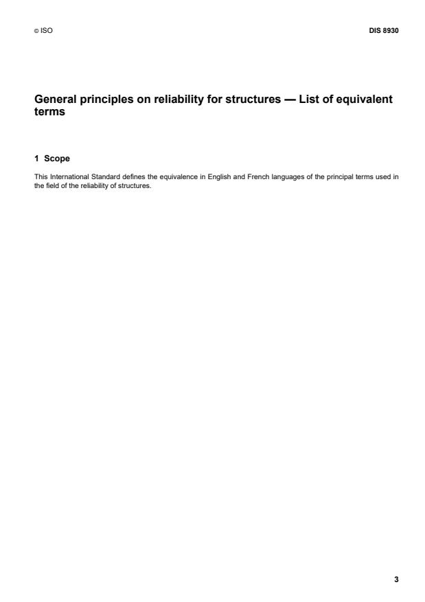 ISO/DIS 8930 - General principles on reliability for structures -- List of equivalent terms