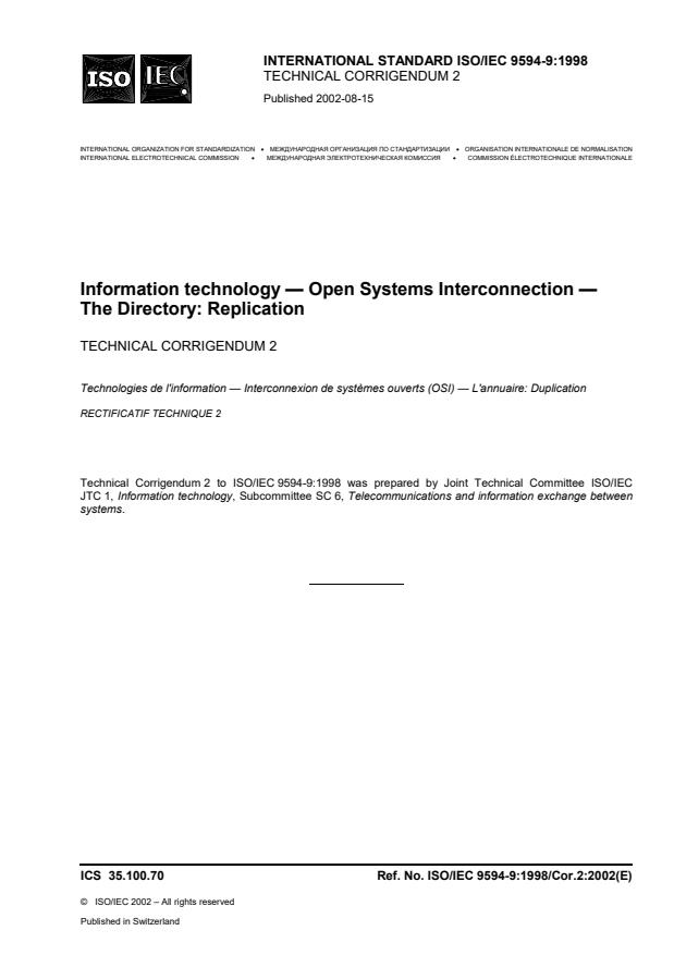 ISO/IEC 9594-9:1998/Cor 2:2002 - Information technology — Open Systems Interconnection — The