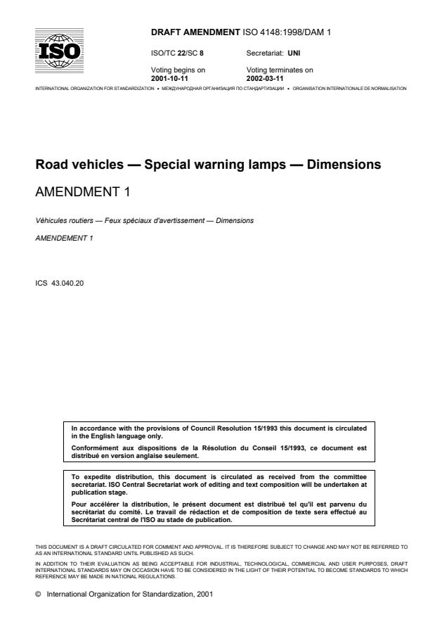 ISO 4148:1998/DAmd 1 - ISO 4148:1998/DAmd 1