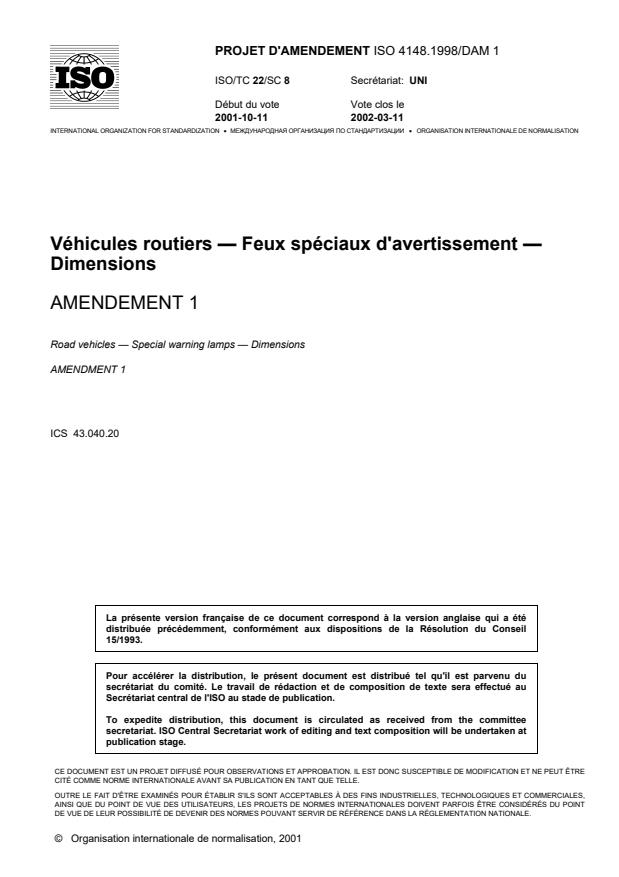 ISO 4148:1998/DAmd 1 - ISO 4148:1998/DAmd 1