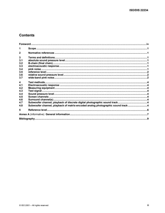 ISO/DIS 22234 - Cinematography -- Relative and absolute sound pressure ...